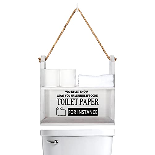 OFIDELITY 2 Tier Over Toilet Storage Bathroom Organizer Shelf, for Toilet Paper Holder Storage, Restroom Decor Wall Hanging Shelves with Hanging Hook, Bottles Towel Organisers Rack (Seat)