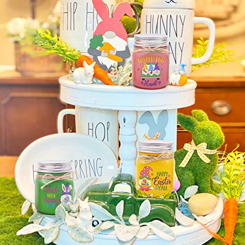 Easter Mini Mason Jar Spring Easter Tiered Tray Decor Easter Bunny Gnome Table Sign Farmhouse Tiered Tray Decor Easter Egg Hunt Rustic Table Decoration for Home Kitchen Tray Counter Gift Idea Set of 3
