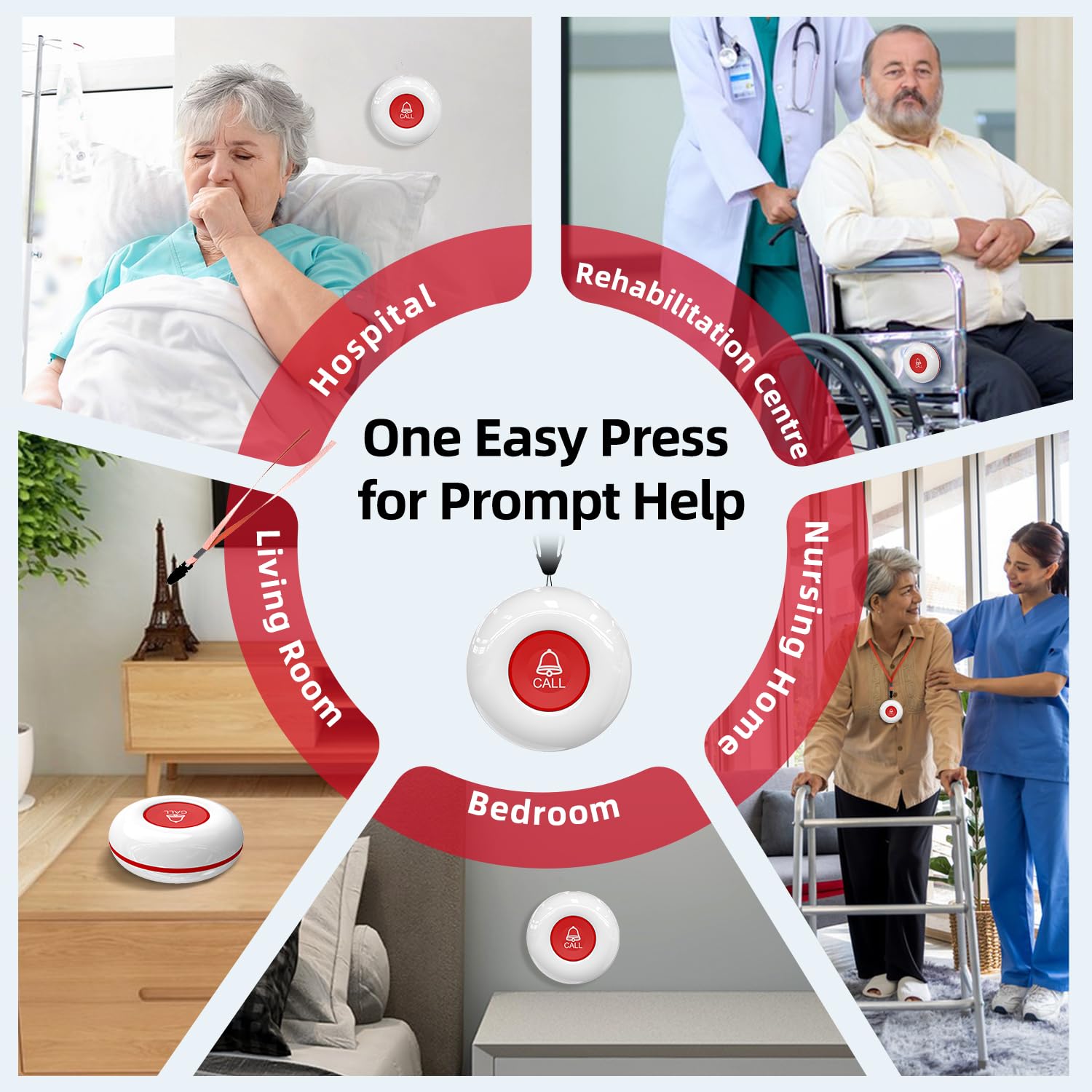 CallToU Wireless Call Buttons for Caregiver Pager and Restaurant Calling Pager Waterproof 500+ Feet Operating Range for Elderly/Patient/Disable(Need to Be Paired with Receiver to Work)