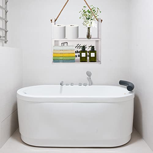 OFIDELITY 2 Tier Over Toilet Storage Bathroom Organizer Shelf, for Toilet Paper Holder Storage, Restroom Decor Wall Hanging Shelves with Hanging Hook, Bottles Towel Organisers Rack (Seat)
