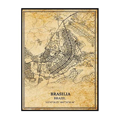 TANOKCRS Brasilia Brazil Wall Art Vintage Print Poster Map Artwork Travel Souvenir Gift Home Decor 16x20 Inches Unframed