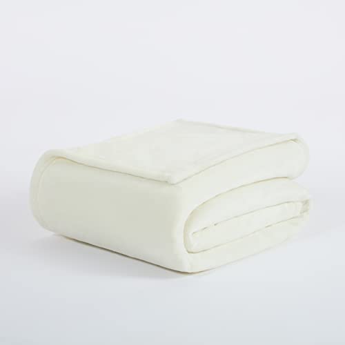SERTA Cozy Plush Thick Fuzzy Super Soft Lightweight Throw Blanket for Bed, Couch, or Travel, Twin (60 in x 80 in), Off White