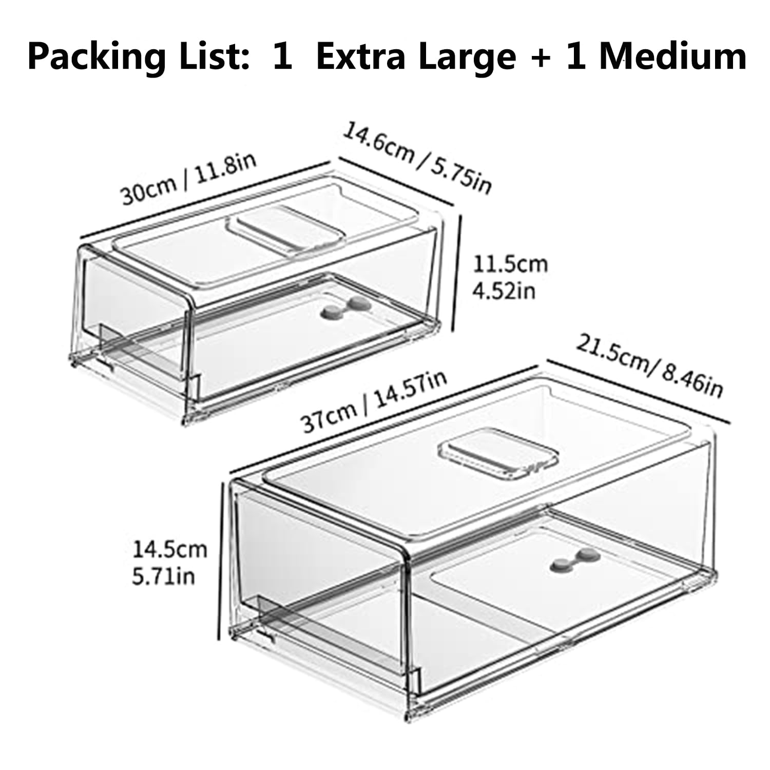 YekouMax Pantry Organization and Storage Bins, Refrigerator Organizer, Plastic Stackable Storage Bins with Drawers, Pull-Out Cabinet Containers for Fridge Kitchen Office (2 PACK, Extra Large & Medium)