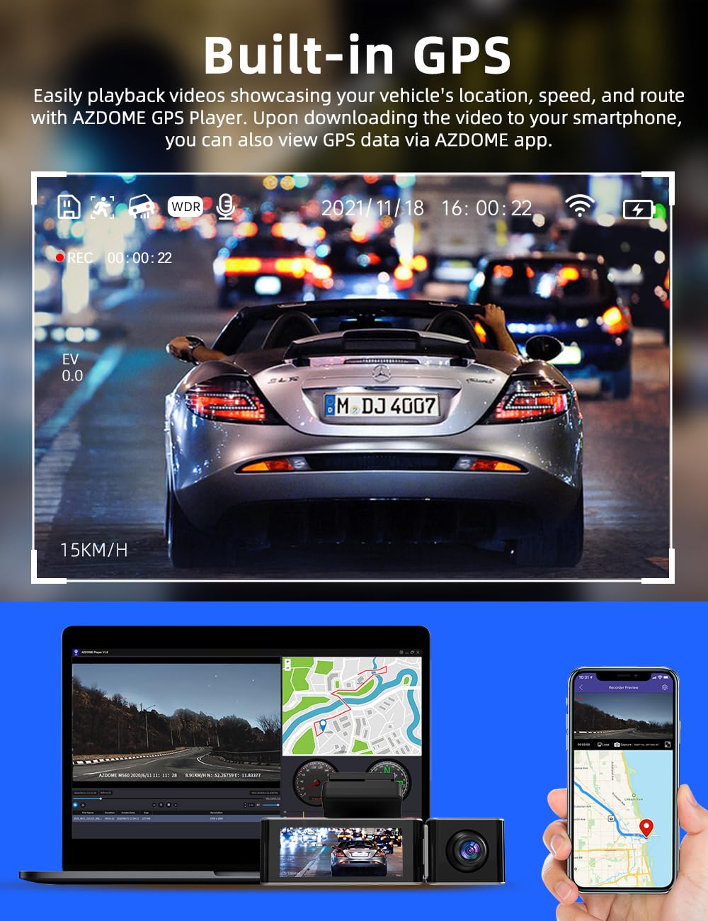 AZDOME 5G WiFi 4K 3 Channel Dash Cam, Free 64GB Card, 4K+1080P Front and Rear, 2K+1K Front and Inside, 2K+1K+1K Three Way Dash Camera, WDR IR Night Vision, 24H Parking Mode, Support 256GB Max