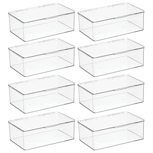 mDesign Plastic Playroom and Gaming Storage Organizer Box Containers with Hinged Lid for Shelves or Cubbies, Holds Small Toys, Building Blocks, Puzzles, Markers, Controllers, or Crayons, 8 Pack, Clear