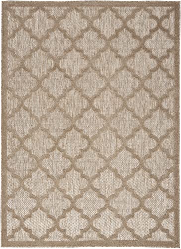 Nourison Easy Care Moroccan Natural Beige 5' x 7' Area -Rug, Trellis, Easy -Cleaning, Non Shedding, Bed Room, Living Room, Dining Room, Backyard, Deck, Patio (5x7)