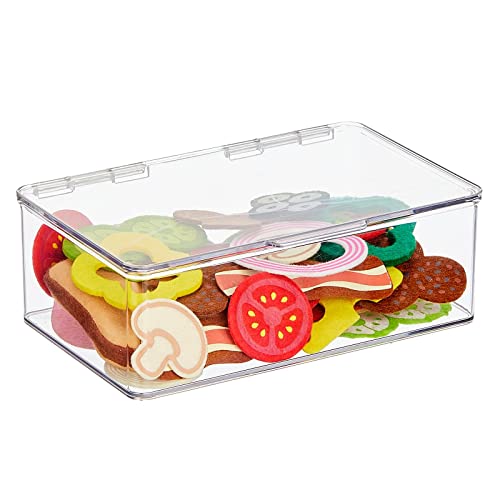 mDesign Plastic Playroom and Gaming Storage Organizer Box Containers with Hinged Lid for Shelves or Cubbies, Holds Small Toys, Building Blocks, Puzzles, Markers, Controllers, or Crayons, 8 Pack, Clear