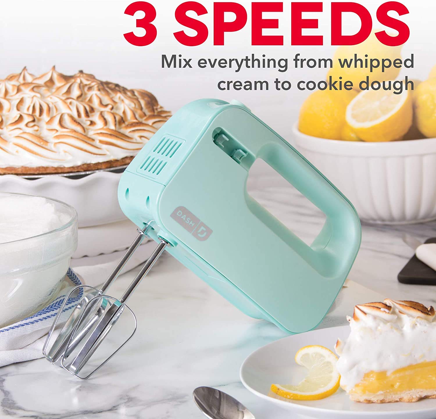 Dash SmartStore⢠Compact Hand Mixer Electric for Whipping + Mixing Cookies, Brownies, Cakes, Dough, Batters, Meringues & More, 3 Speed, 150-Watt - Aqua