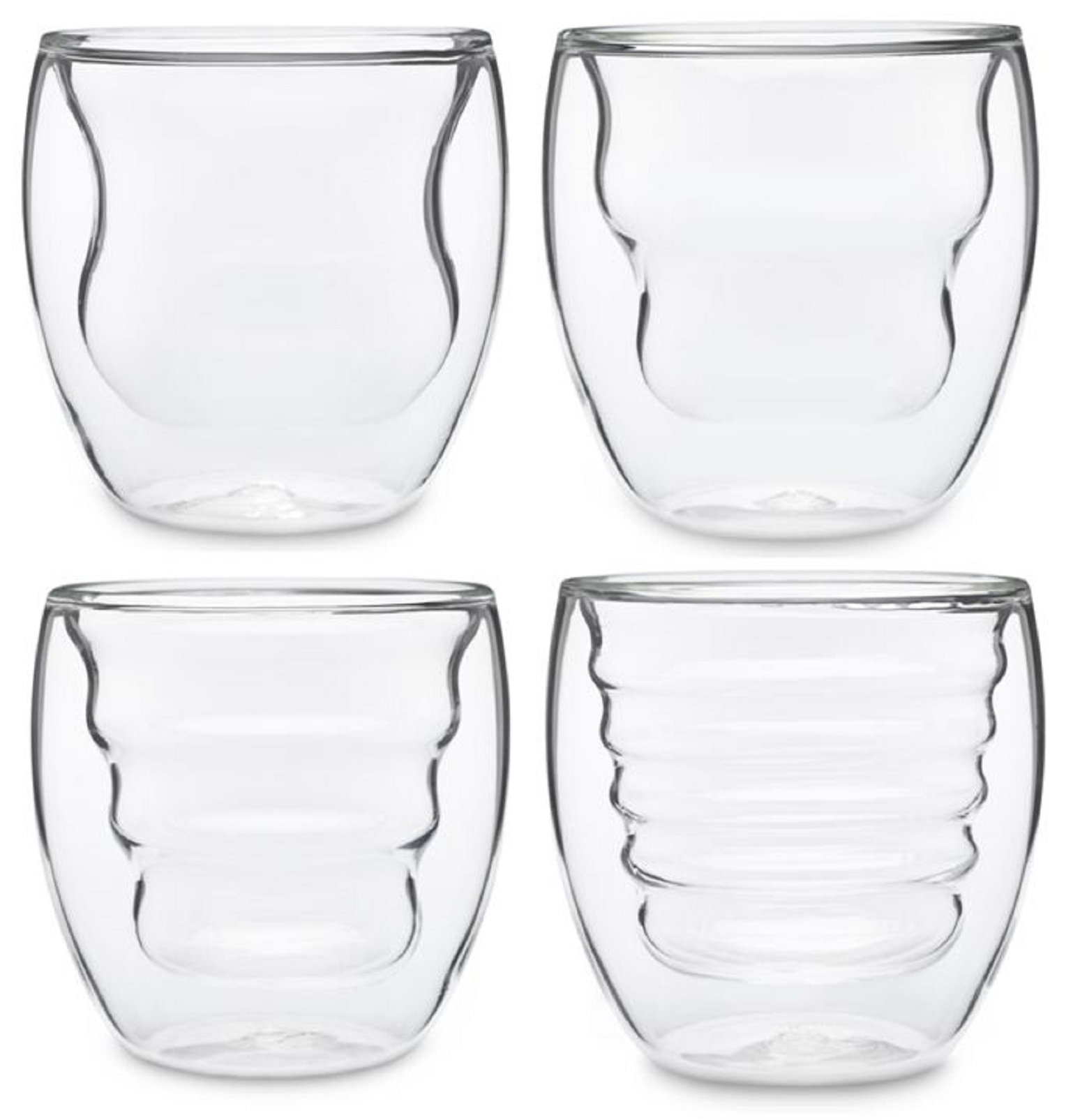 Curva Artisan Series Double Wall Beverage Glasses and Tumblers – Set of 4 Unique 8 oz Thermo Insulated Drinking Glasses