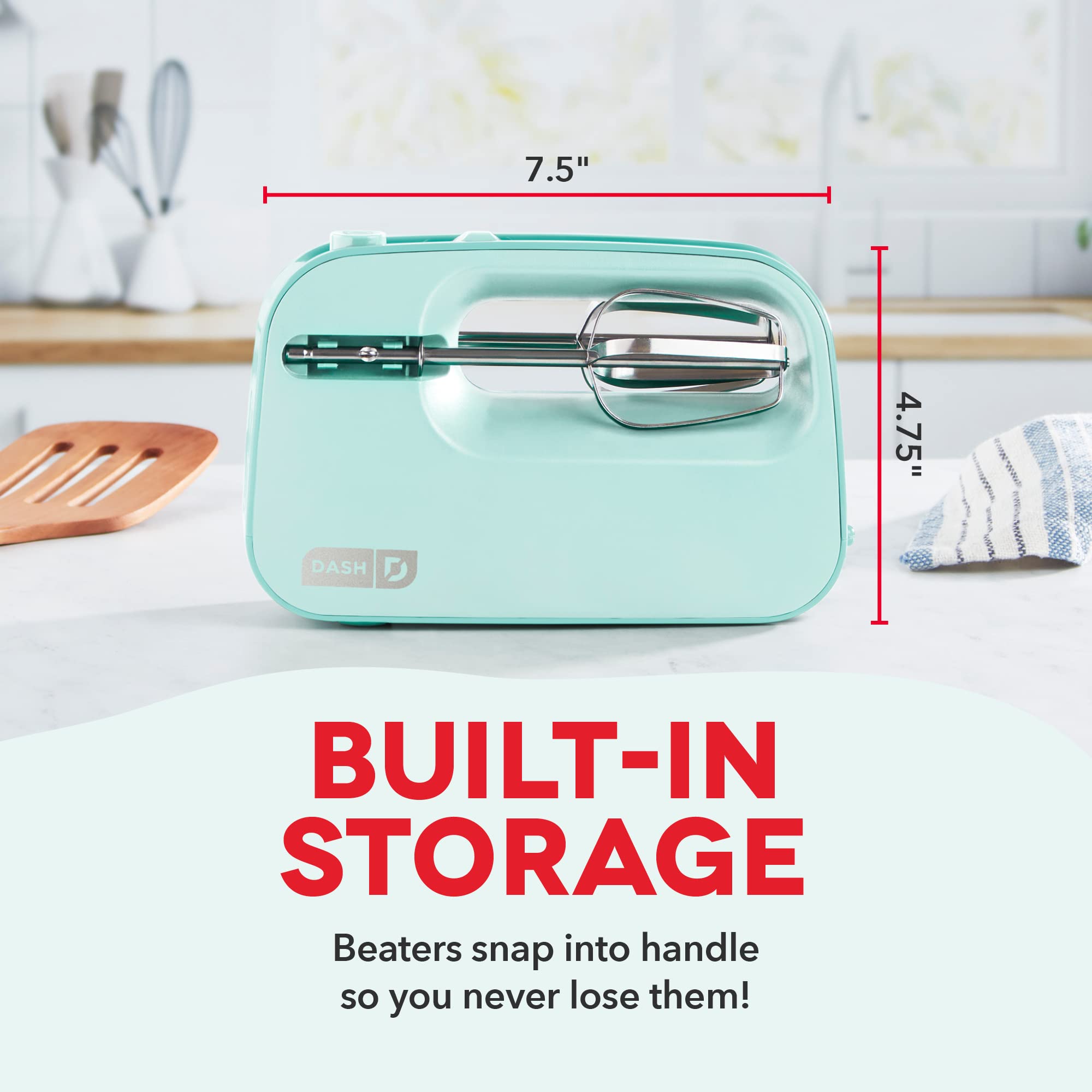 Dash SmartStore⢠Compact Hand Mixer Electric for Whipping + Mixing Cookies, Brownies, Cakes, Dough, Batters, Meringues & More, 3 Speed, 150-Watt - Aqua