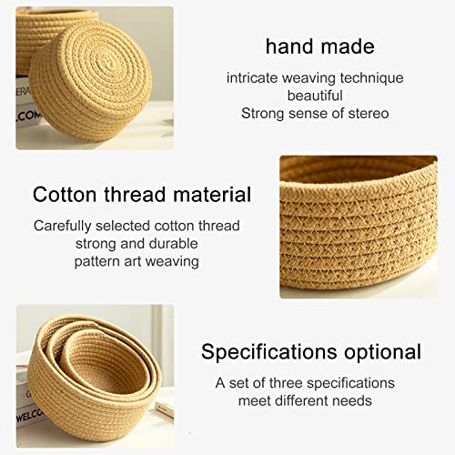 SLDHFE Small Woven Storage Cotton Rope Basket, Cute Round Mini Pink Montessori Tray Decorative Shallow Felt Baskets for Organizing Shelves Decor