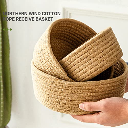 SLDHFE Small Woven Storage Cotton Rope Basket, Cute Round Mini Pink Montessori Tray Decorative Shallow Felt Baskets for Organizing Shelves Decor