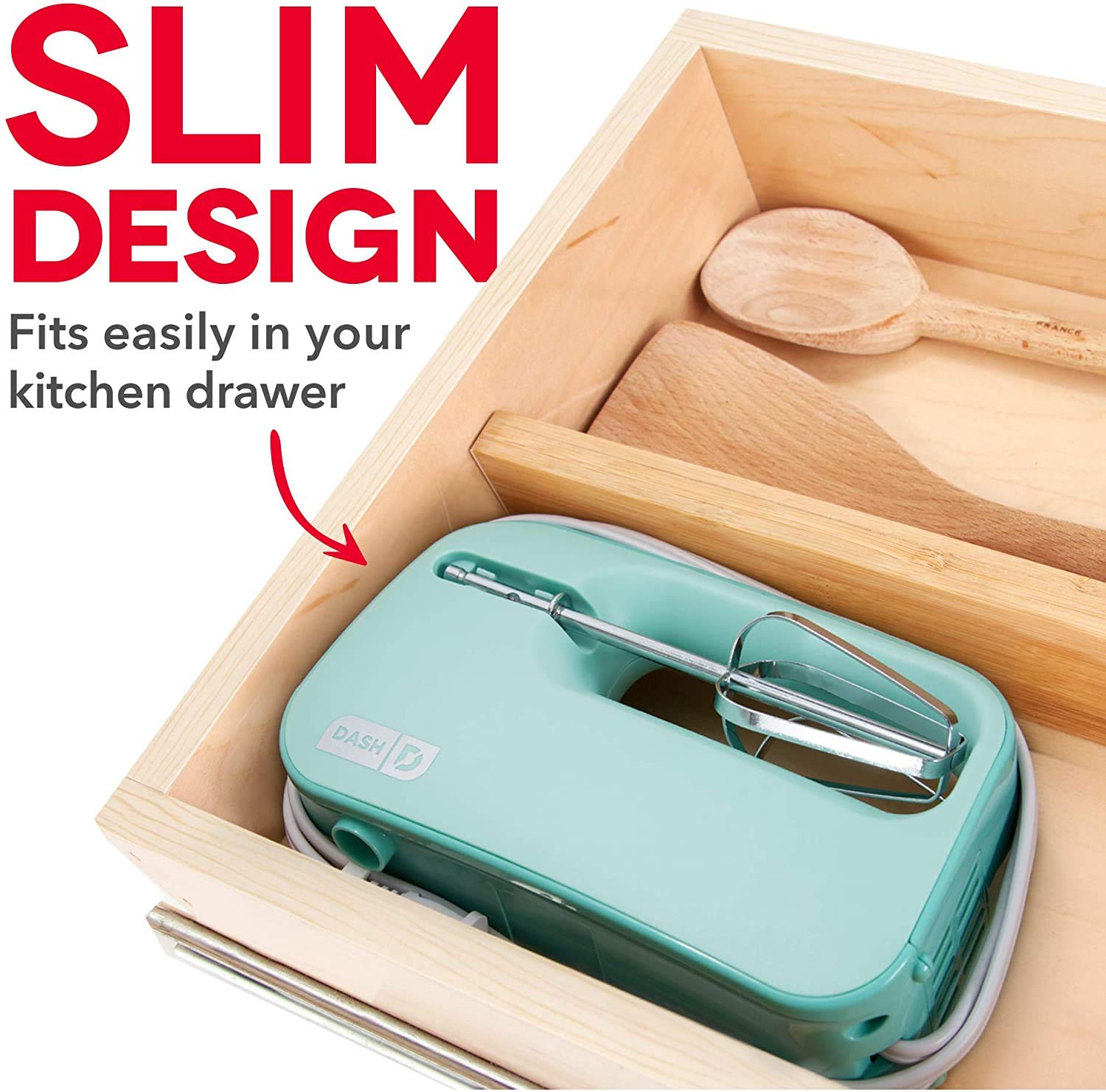 Dash SmartStore⢠Compact Hand Mixer Electric for Whipping + Mixing Cookies, Brownies, Cakes, Dough, Batters, Meringues & More, 3 Speed, 150-Watt - Aqua