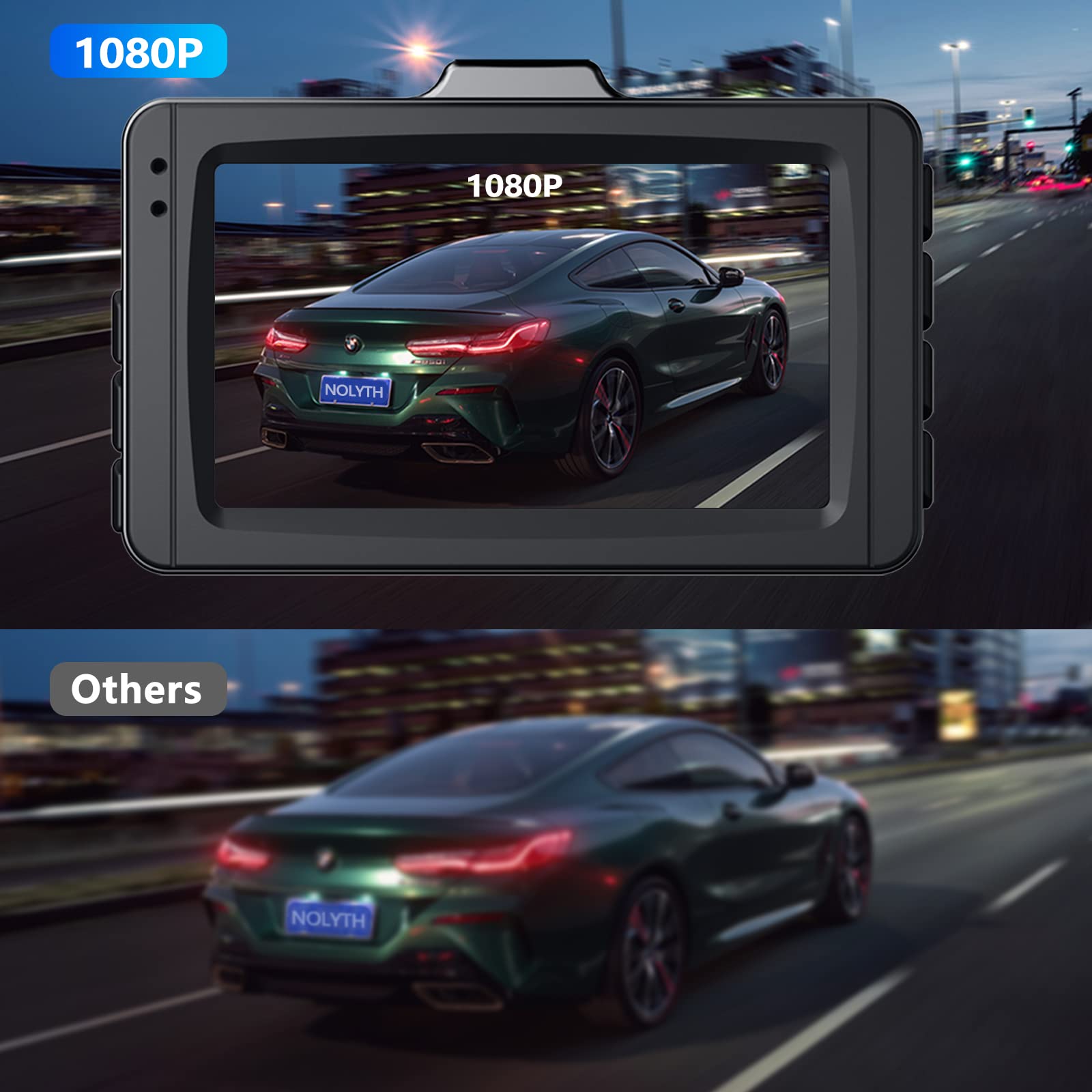 NOLYTH Dash Cam Car Camera 1080P Full HD Front Dash Camera for Cars with 32G SD Card, 3" LCD, F2.0 Glass Lens, WDR, Night Vision, Parking Monitor