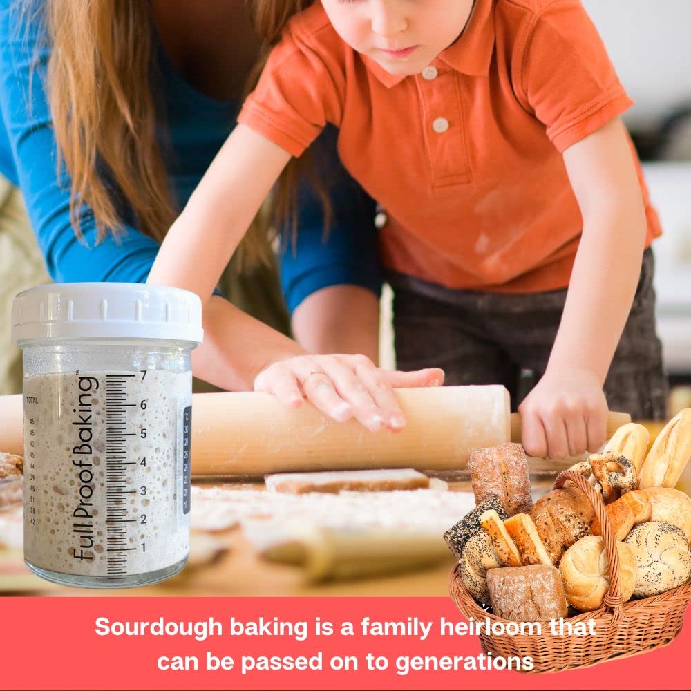 Full Proof Baking Sourdough Starter Kit | 1/2 Hour Guide Video (link) | Two 10oz Glass Smart Jars w/Thermometers, Rulers, Feeding Ratios | Digital Scale | Spatula and Scoop, (Starter Not Included)