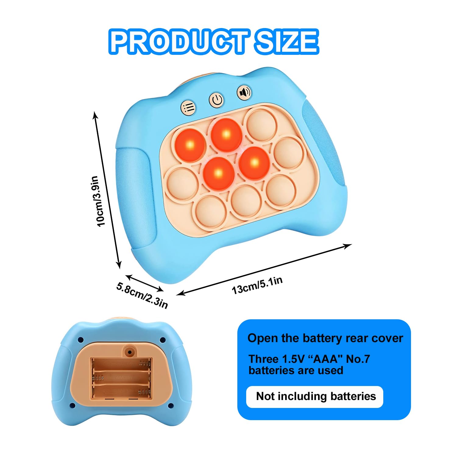 AICARGER Quick Push Puzzle Game Machine Pop Fidget Light-Up Squeeze Poppet Sensory Toy Educational Push Pop Bubble Toy Stress Relief Party Favors Puzzle Game for Kids Teens Adults (Light Blue)