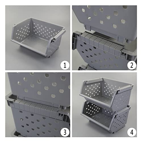 Buyitt 3-Pack Plastic Stackable Storage Baskets, Stacking Organizer Bins, Grey