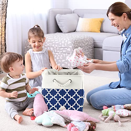 4 Pack Fabric Storage Baskets 16 Inch Large Collapsible Canvas Linen Baskets Rectangle Storage Bins with Handles for Organizing Shelves Linen Closet Organizers (blue Quatrefoil)