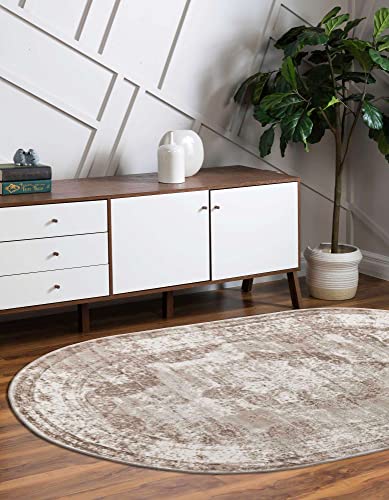 Rugs.com Monte Carlo Collection Rug β 4' x 6' Oval Beige Medium Rug Perfect for Living Rooms, Large Dining Rooms, Open Floorplans