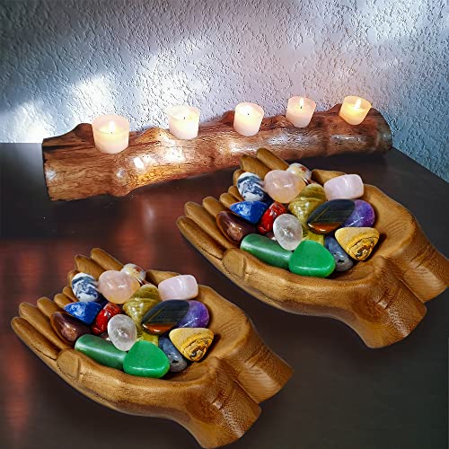 Montex Crystal Display Crarved Hand Shaped Crystal Holder, Crystal Shelf Wooden Key Bowl
