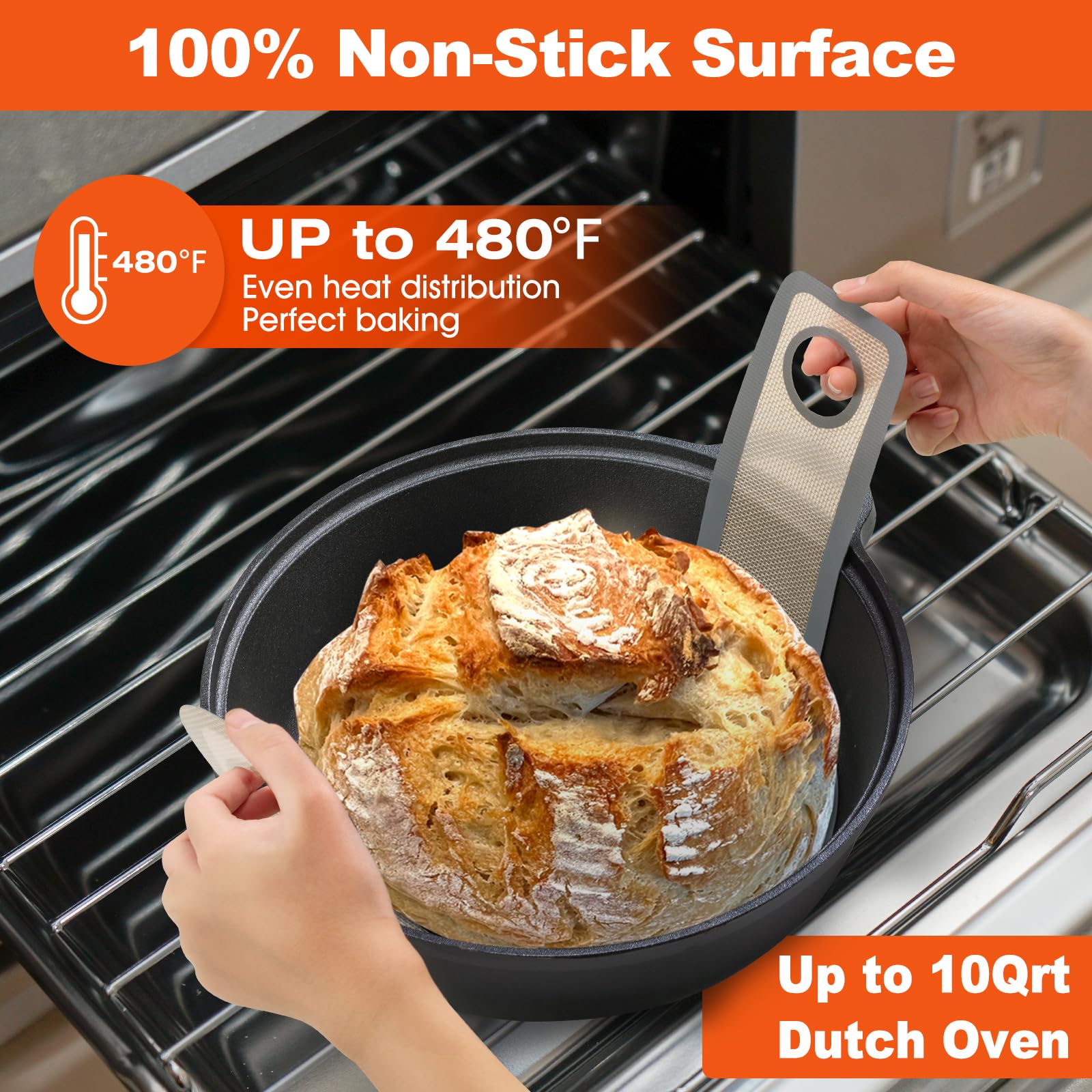 Silicone Bread Sling Dutch Oven - Best Japan Silicone. Non-Stick & Easy Clean Reusable Silicone Bread Baking Mat. With Extra Long Handles Bread Baking Sheet Liner, 2 Grey Set for Transferable Dough
