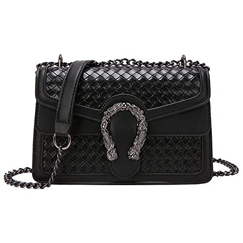 Movefad Women Crossbody Shoulder Bag Trendy Weave Leather Square Tote Metal Chain Satchel Wallet Handbag