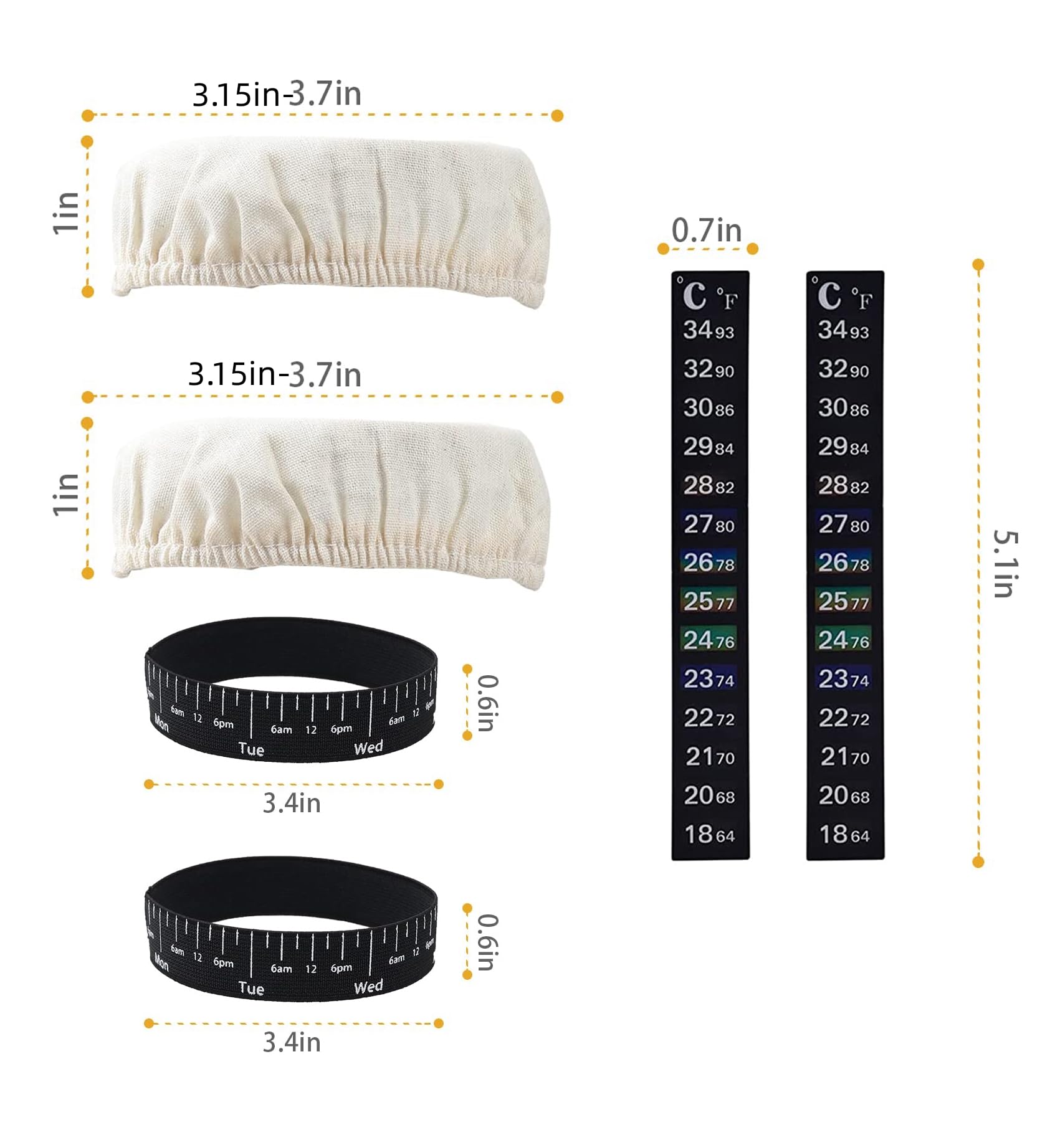 Replacement Set for Sourdough Starter Jar Kits with Cloth Cover, Temperature Gauge, and Date Bands - Upgrade Your Fermenting Experience