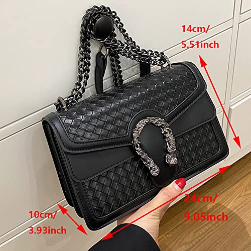 Movefad Women Crossbody Shoulder Bag Trendy Weave Leather Square Tote Metal Chain Satchel Wallet Handbag