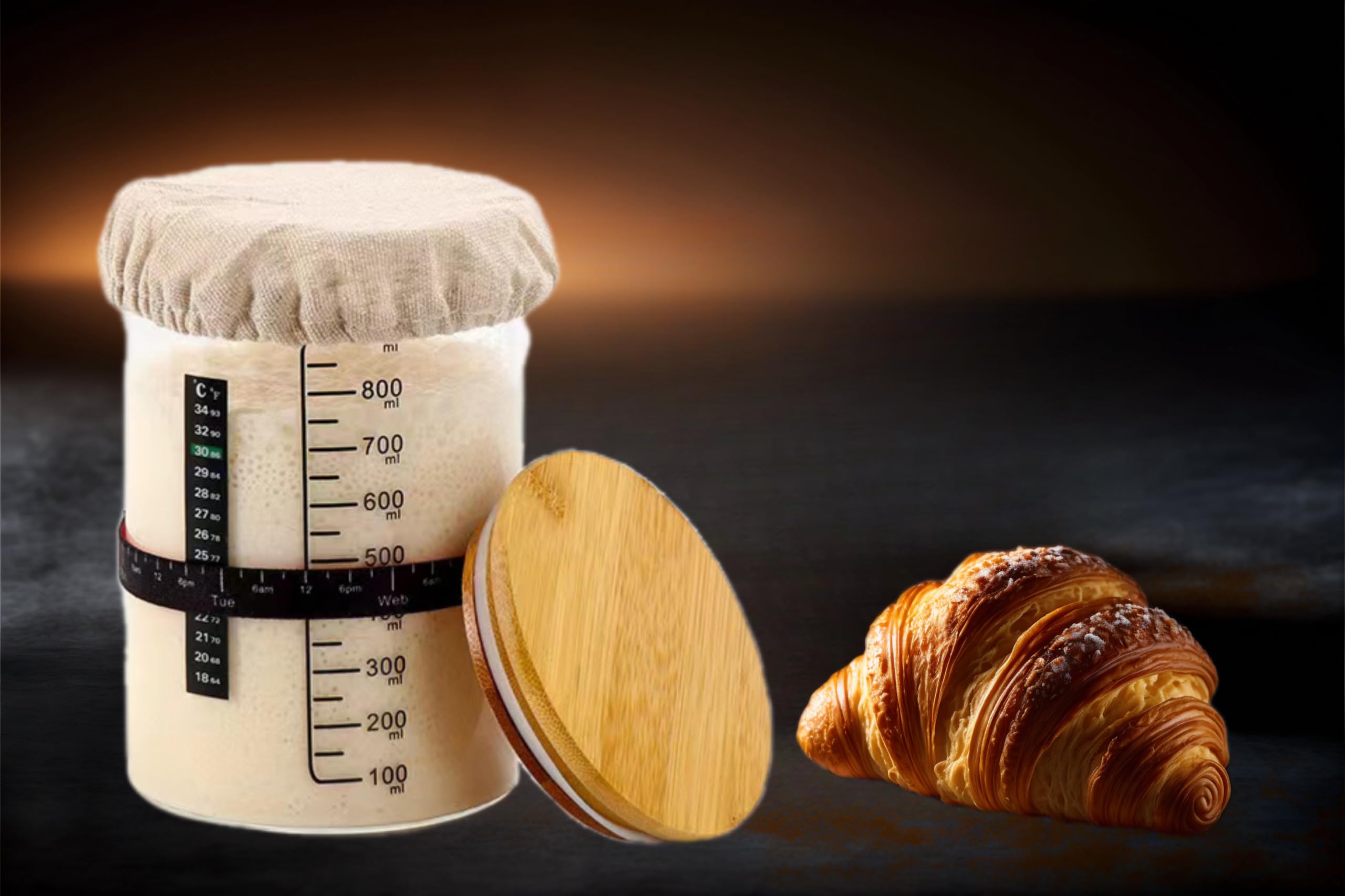 Replacement Set for Sourdough Starter Jar Kits with Cloth Cover, Temperature Gauge, and Date Bands - Upgrade Your Fermenting Experience
