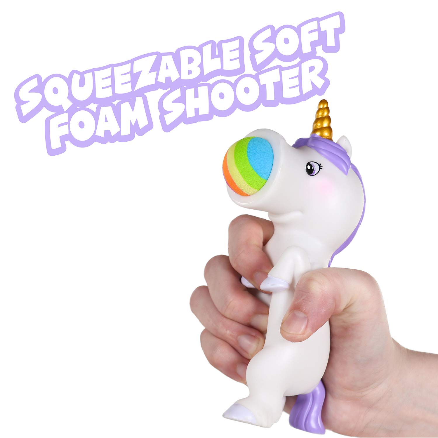 Hog Wild Unicorn Popper Toy and Sticky Target Set - Shoot Foam Balls Up to 20 Feet - 4 Rainbow Balls Included - Age 4+