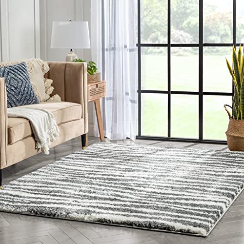 Well Woven Fedor Dark Grey Super Thick & Soft Zebra Print Area Rug 5x7 (5'3" x 7'3")