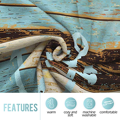 Levens Nautical Anchor Blanket Gifts for Men Boys, Rustic Wood Board Print Decoration for Home Bedroom Living Room Couch, Soft Cozy Smooth Lightweight Throw Blankets Blue 50"x60"