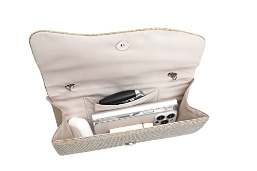 Dreubea Clutch Purse Evening Shoulder Bag for Women, Wedding Party Crossbody Bag with Chain Gold