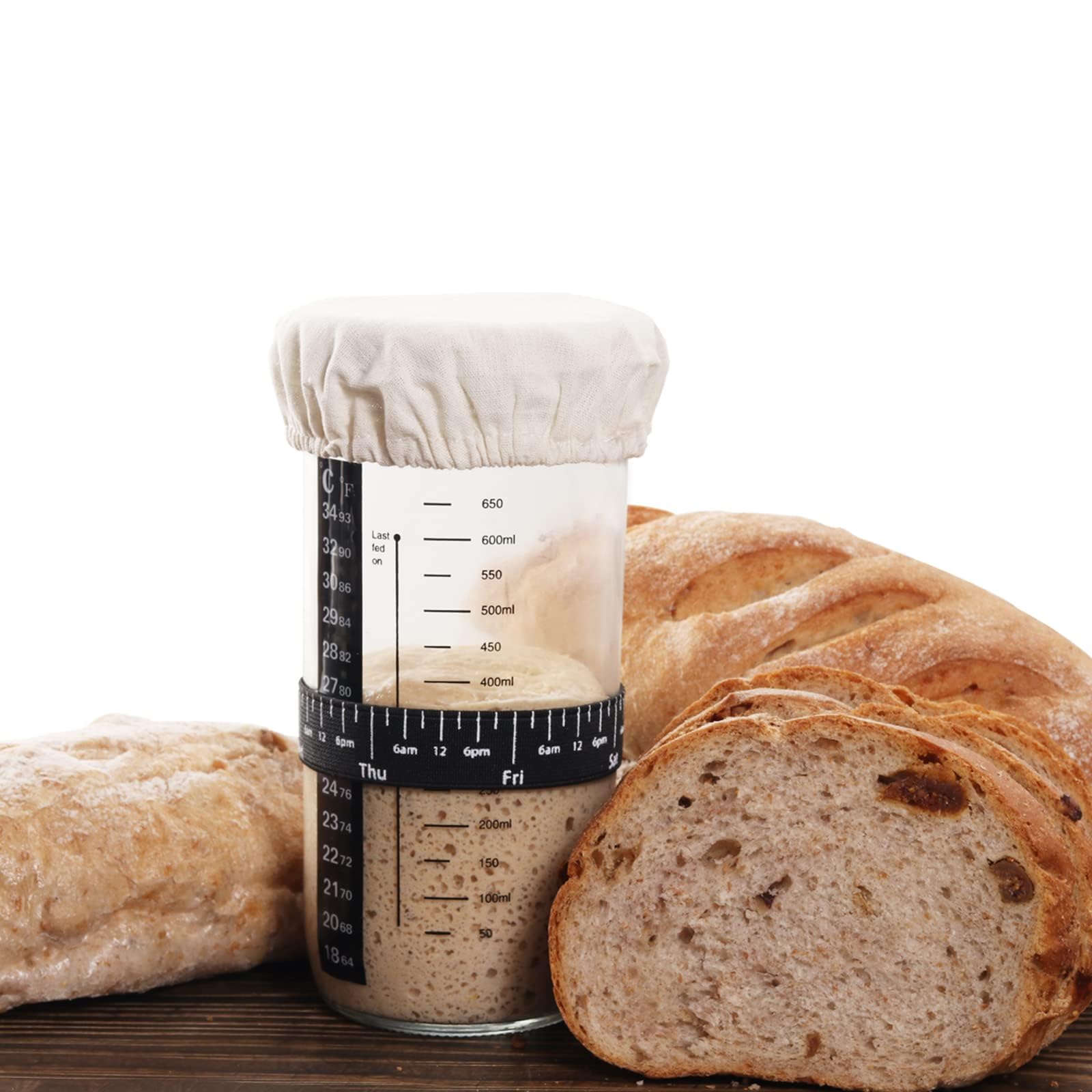 Replacement Set for Sourdough Starter Jar Kits with Cloth Cover, Temperature Gauge, and Date Bands - Upgrade Your Fermenting Experience