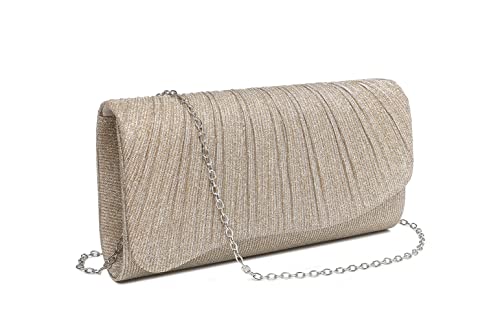 Dreubea Clutch Purse Evening Shoulder Bag for Women, Wedding Party Crossbody Bag with Chain Gold