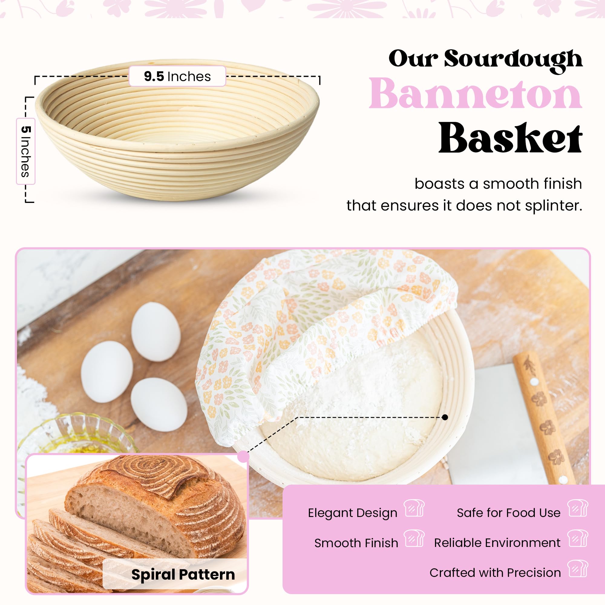 Joyallia Banneton Bread Proofing Basket Set of 2 Round 9 Inch with Bread Lame | Dough Scraper | Dough Whisk | Bowls Cover | Sourdough Kit | Bread Making Tools Gift for Mother, Wife and Bakers