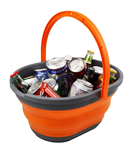 SAMMART 11L (2.9 Gallon) Collapsible Basket with Handle - Portable Outdoor Picnic Basket/Crater - Foldable Shopping Bag - Space Saving Storage Container (Sea Angel + Orange)