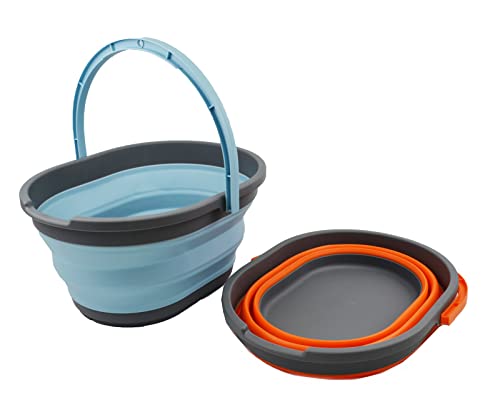 SAMMART 11L (2.9 Gallon) Collapsible Basket with Handle - Portable Outdoor Picnic Basket/Crater - Foldable Shopping Bag - Space Saving Storage Container (Sea Angel + Orange)