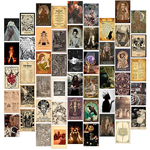 Witchy Room Decor, Aesthetic Witch Decor, Gothic Home Decor Aesthetic, 50pcs Vintage Posters for Witch Room Decor, Gothic Wall Decor Aesthetic Wall Collage Kit, Gothic Room Decor for Witch Gifts