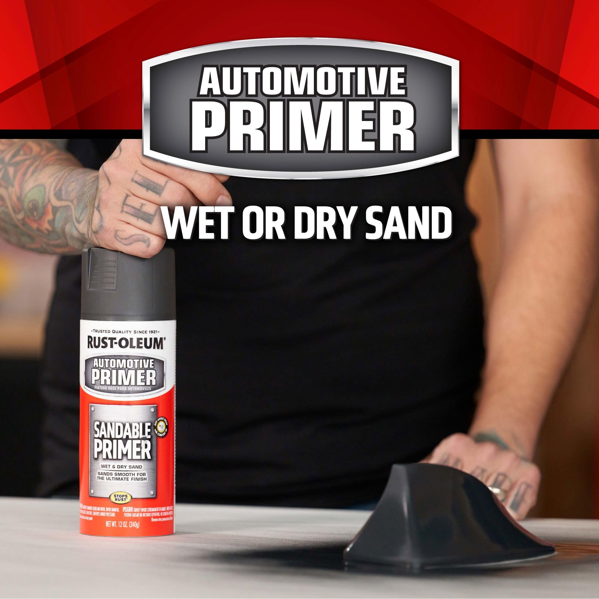 Rust-Oleum 249418 Automotive Sandable Primer Spray Paint, 12 Ounce, Black, 12 Fl Oz