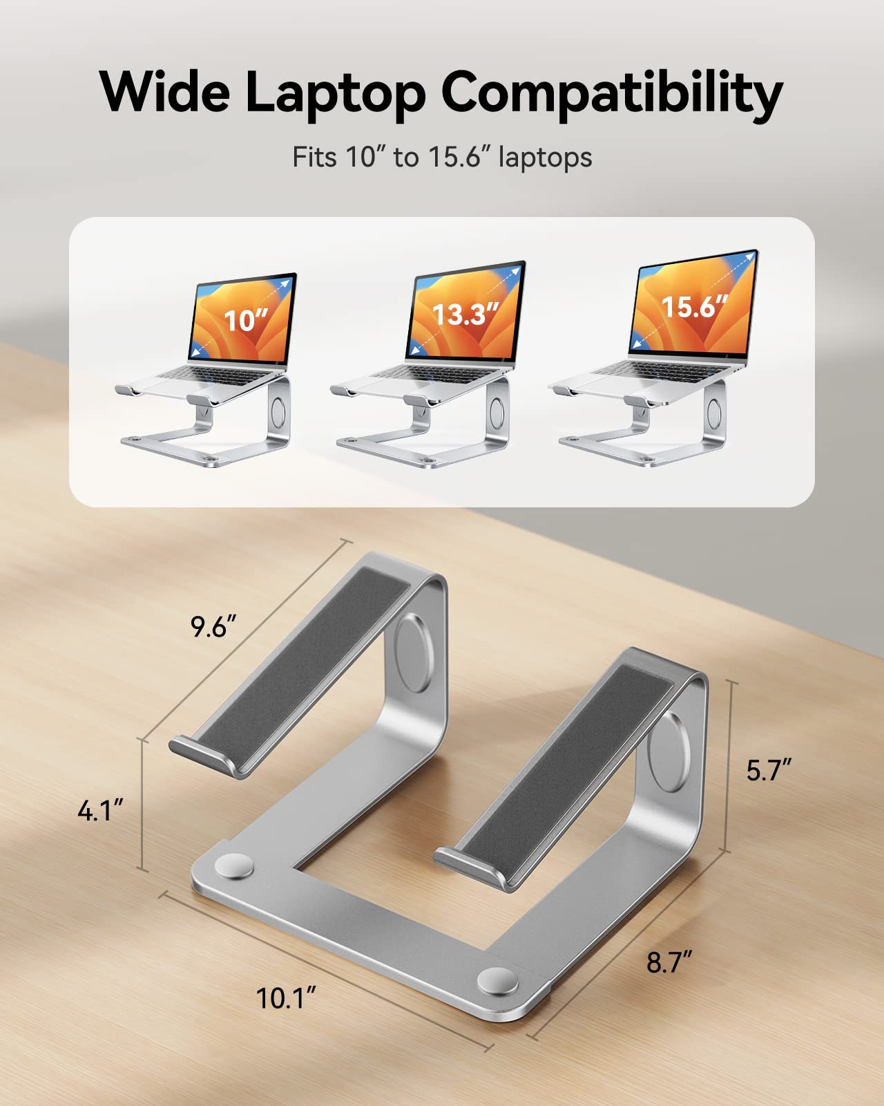 LORYERGO Laptop Stand, Ergonomic Laptop Riser Laptop Stand for Desk, Notebook Computer Stand Holder Compatible with Most 10-15.6” Laptops, Silver