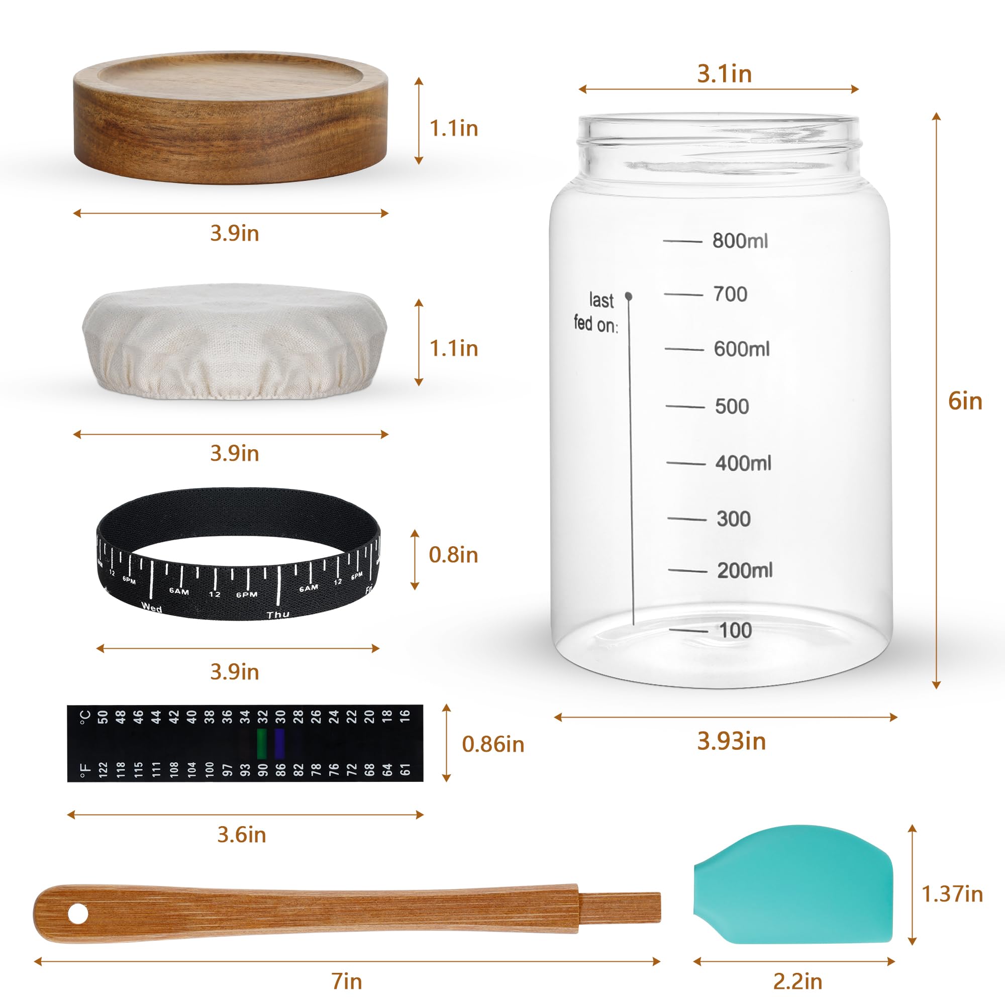 Quald Sourdough Starter Jar Kit, 35 Oz Sourdough Starter Jar With Thermometer (2)