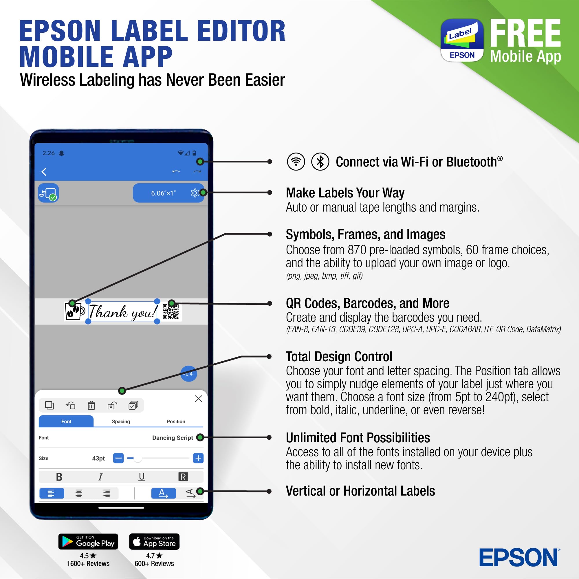LABELWORKS Epson LW-C610PX Premium Portable Wireless Label Maker Machine for Home and Hobbies – Create Sticker Labels for Crafts and Organization, Designer Tape, App Compatible