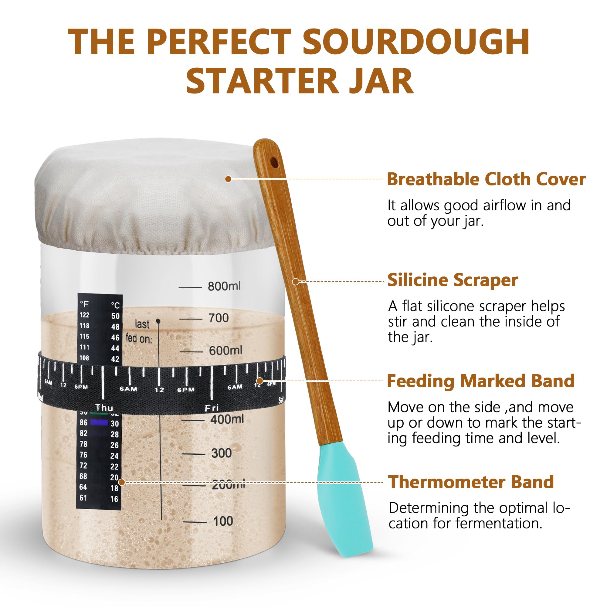 Quald Sourdough Starter Jar Kit, 35 Oz Sourdough Starter Jar With Thermometer (2)