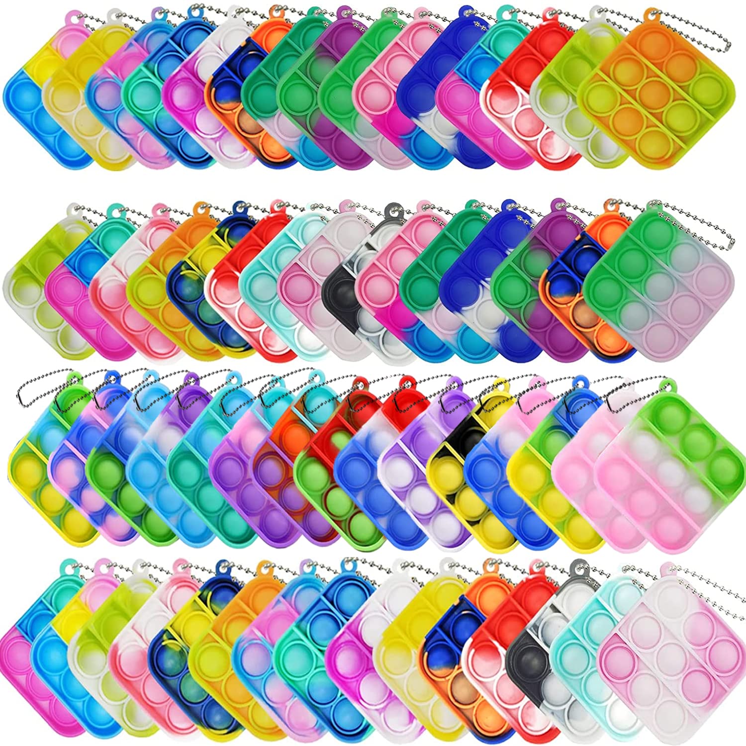 Random 50 pcs Color Mini Squeeze Pop Bubble Fidget Sensory Toys, Mini Keychain Wrap Small Relieve Anxiety Stress Toy, Pop Bulk Silicone Classroom Prize for Kids Adult Party Gift