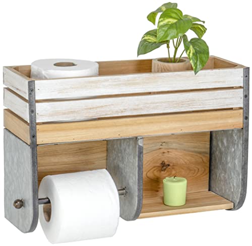 Red Co. 15ā x 10ā Wall Hanging Wood & Metal Toilet Paper Holder with Storage Shelf