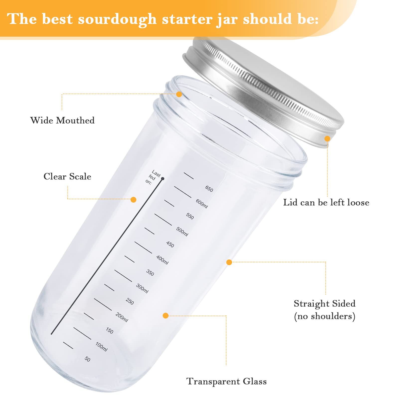 NEOBELLA Sourdough Starter Jar, Sourdough Starter Kit With Thermometer, Scraper, Cloth Cover And Metal Lid, 24 Oz Wide Mouth Sour Dough Starter Container Use For Sourdough Bread Baking Supplies