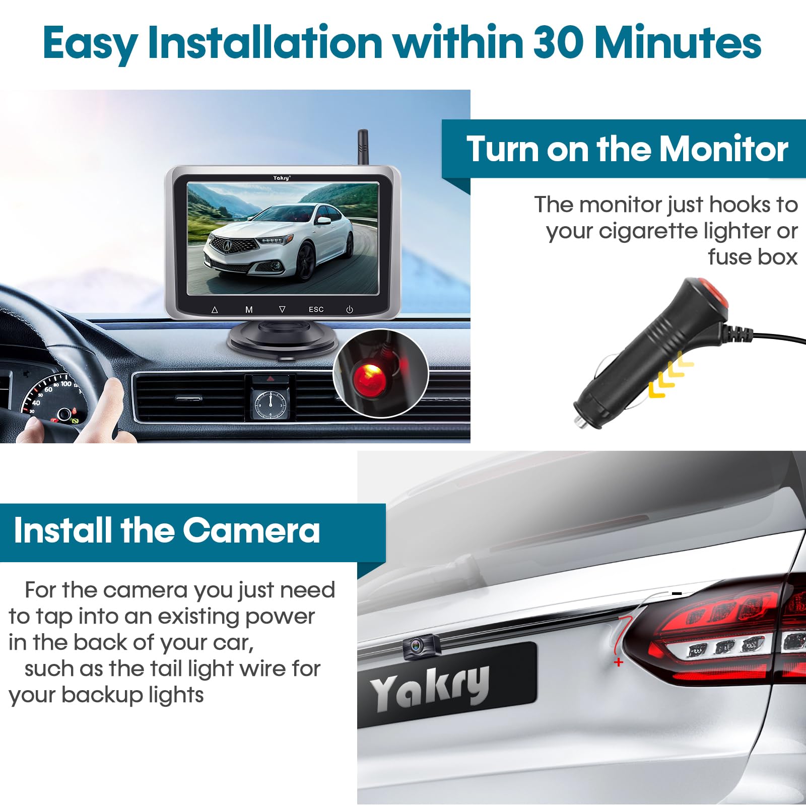 Wireless Backup Camera Easy Install: Touch Button 5 Inch HD 1080P Monitor - No Delay Digital Signal Reverse Cam with Color Night Vision for Car Truck Trailer Hitch - Yakry Y25