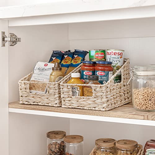 GRANNY SAYS Wicker Basket with Handles, Trapezoid Decorative Woven Baskets, Waterproof Wicker Storage Baskets for Shelves, Wicker Baskets for Organizing, Butter Milk, 2-Pack