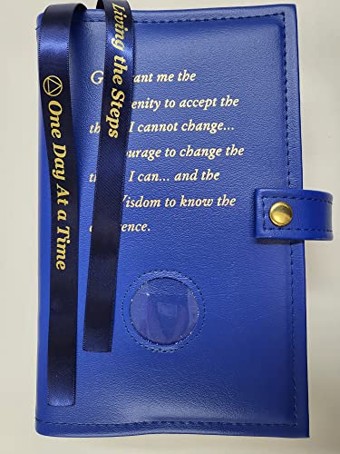 Deluxe Double Alcoholics Anonymous AA Big Book & 12 Steps & 12 Traditions Book Cover Medallion Holder Blue